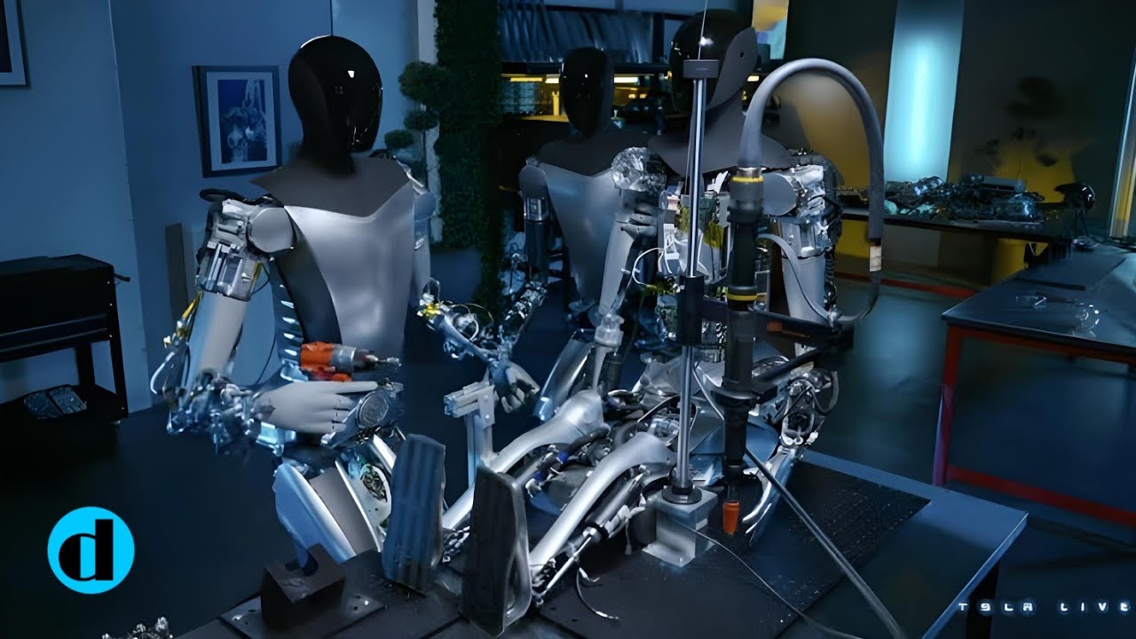 2 Tesla Optimus Humanoid Robots Working Autonomously in Factory - YouTube