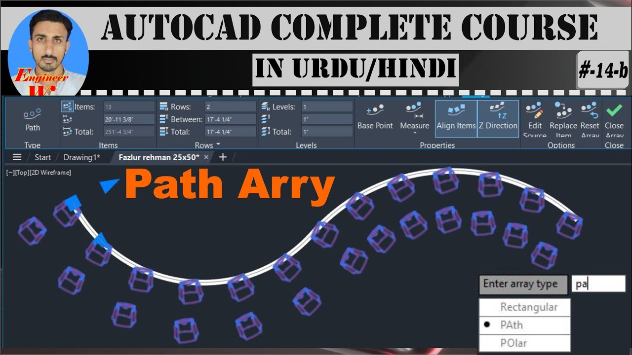 14 B How To Use Path Array Command In Autocad Path Array In 8287