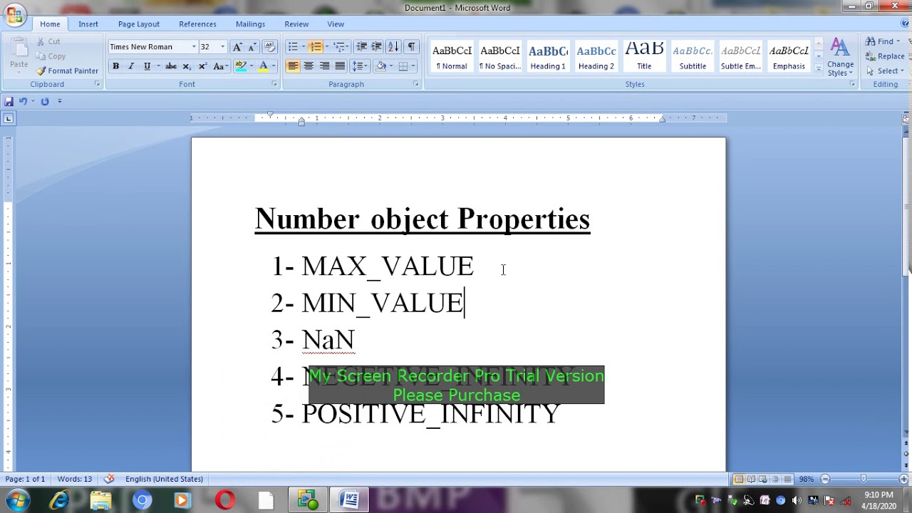 नम्बर ऑब्जेक्ट प्रॉपर्टी MAX_VALUE,MIN_VALUE,POSITIVE_INFINITY,NEGETIVE ...