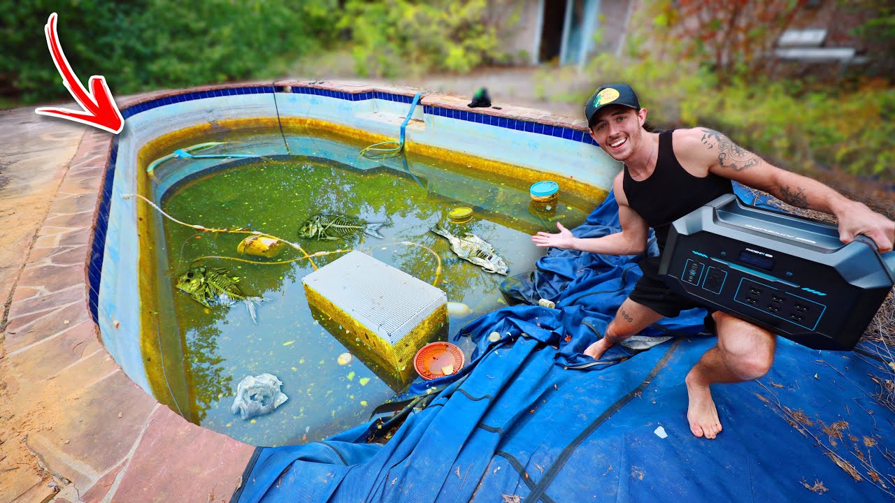 Draining the ABANDONED POOL rescuing everything!!! (Pt.1) - YouTube