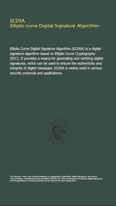ECDSA - Elliptic-curve Digital Signature Algorithm - Security+ - YouTube