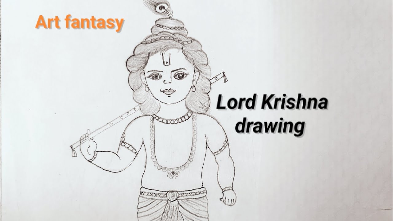 Easy Bal Shree Krishna drawing with basuri... - YouTube