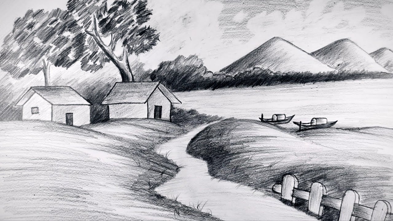 A beautiful Nature drawing || How to Draw Nature || with Pencil Sketch ...