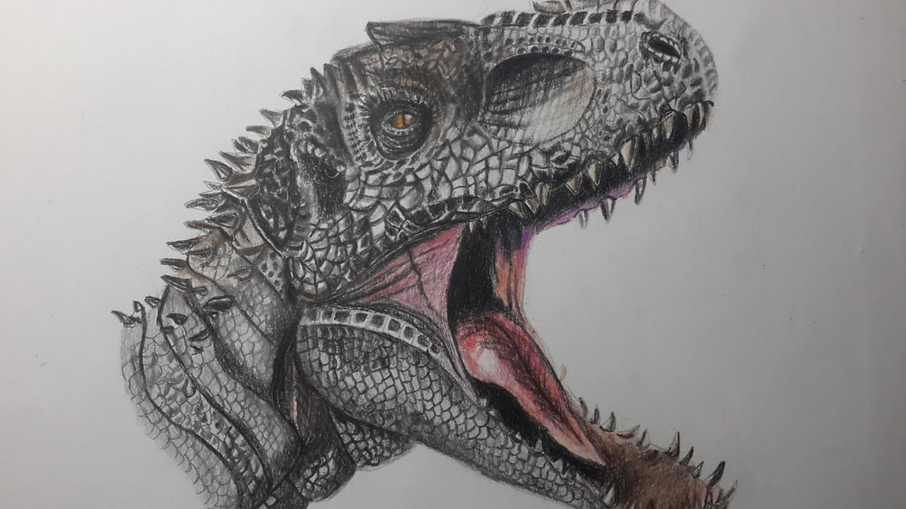 Drawing Indominus rex | Hyper realistic | Jurassic world | My Birthday ...