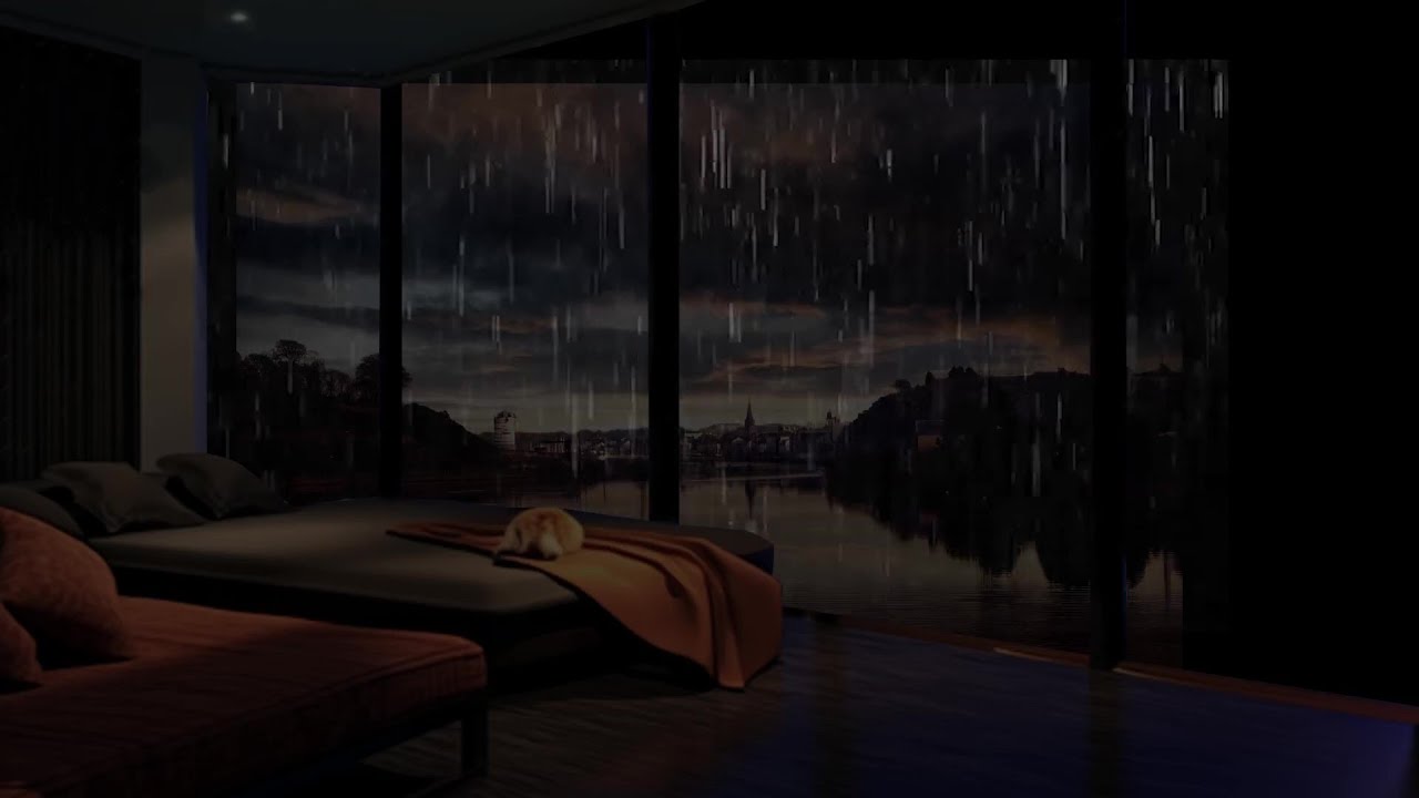 Comfortable Rainy Night with Rain Noises, Thunder, Fire in Bedroom for ...