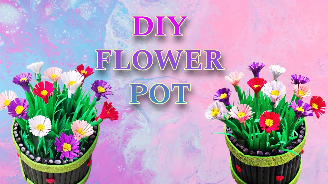 Beautiful paper flower pot. DIY flower pot. DIY paper craft ideas ...