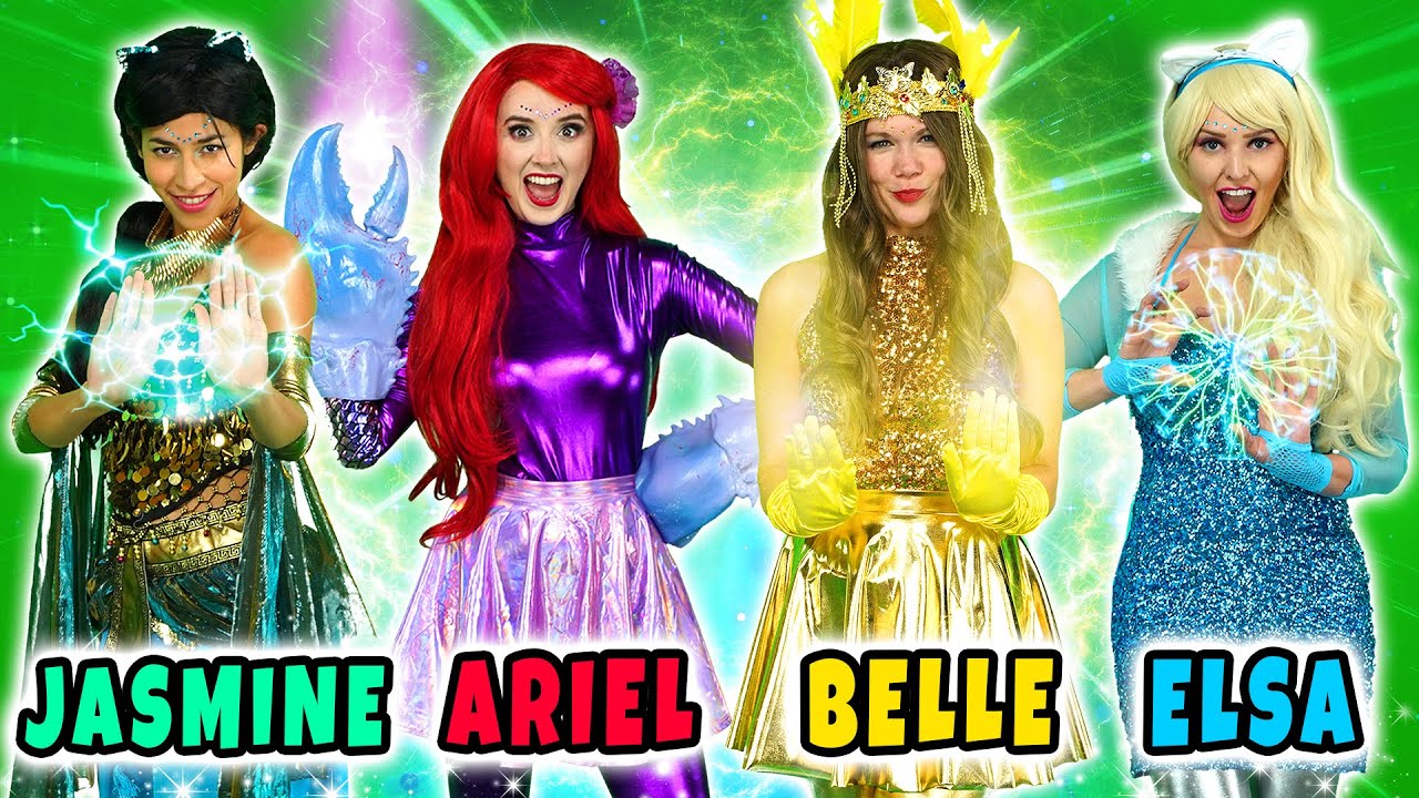 ELSA ARIEL BELLE MAGIC SUPER POWERS. WITH JASMINE, GENIE AND JAFAR ...