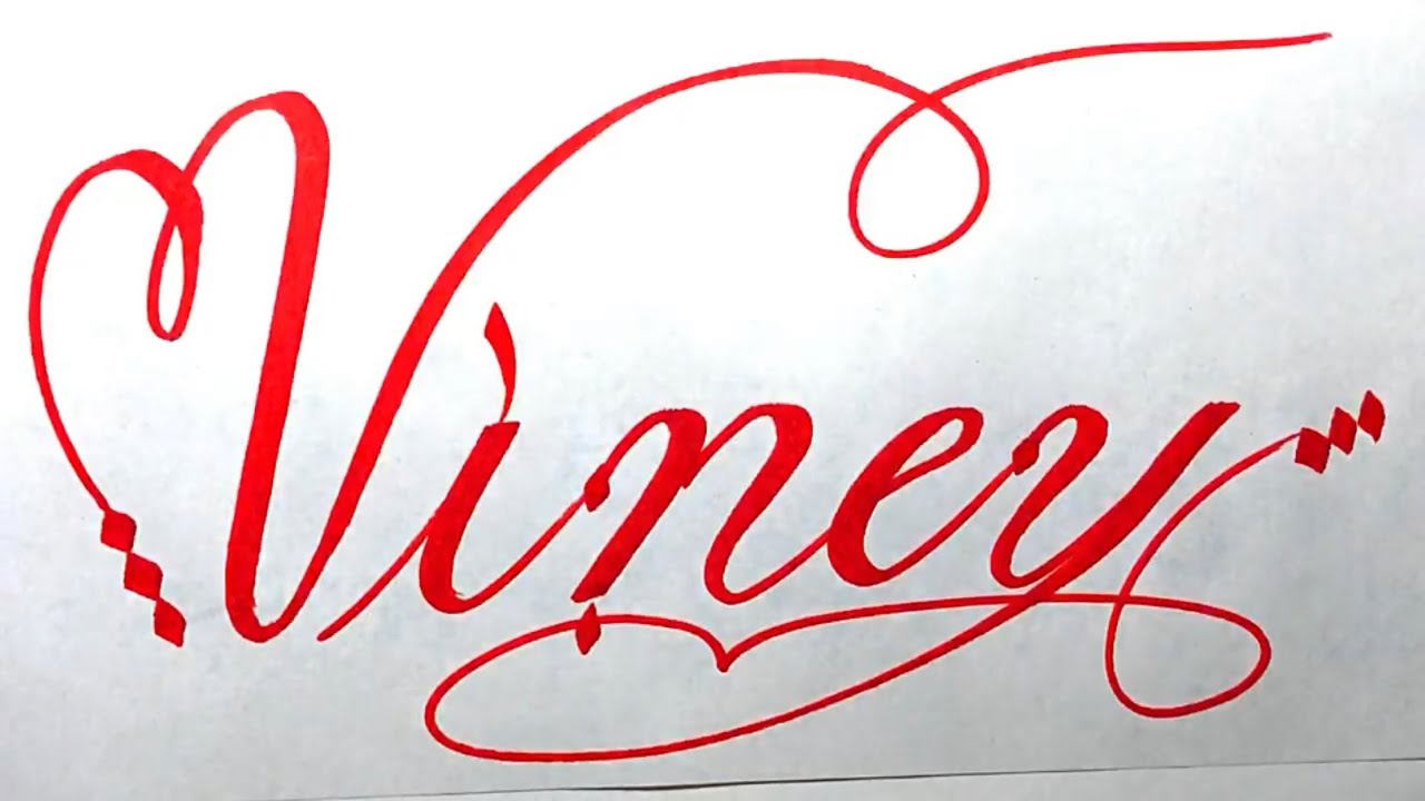 Viney Name Signature Calligraphy Status | How to Cursive write with cut ...
