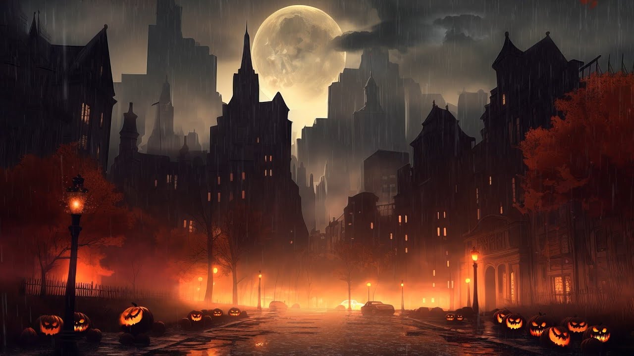 Rainy Halloween Ambience in New York City with Relaxing Heavy Rain ...