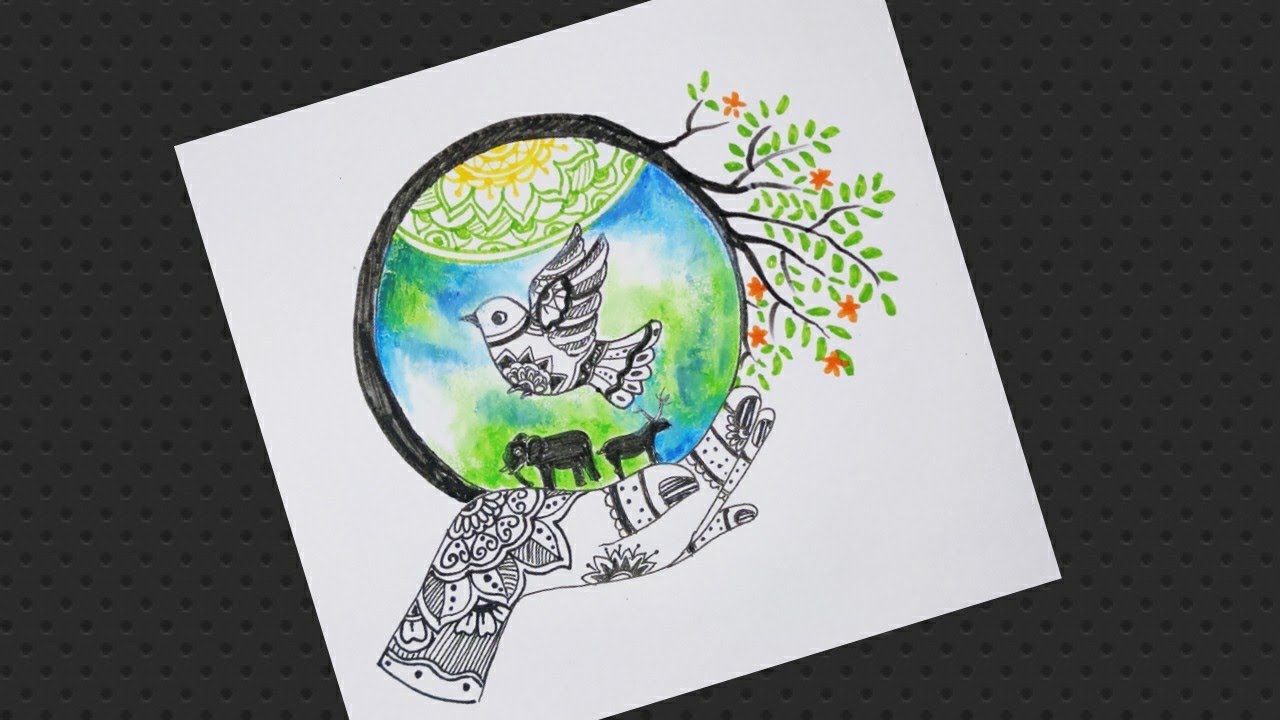 How to draw World Environment Day // Mandala Art // step by step ...