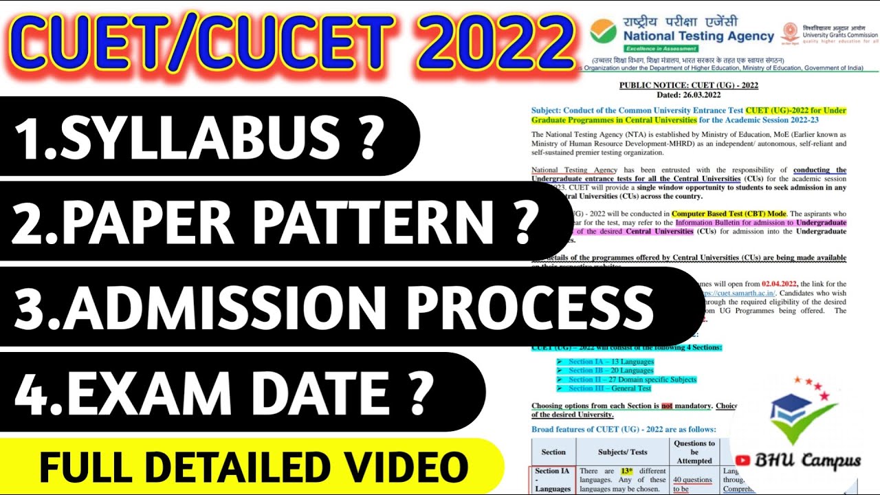 CUET FULL DETAIL | CUET PAPER PATTERN, SYLLABUS, ADMISSION PROCESS ...