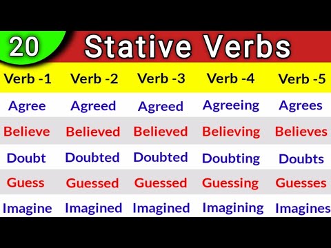 20 STATIVE VERBS in English | Verb Forms in English V1 V2 V3 V4 V5 ...