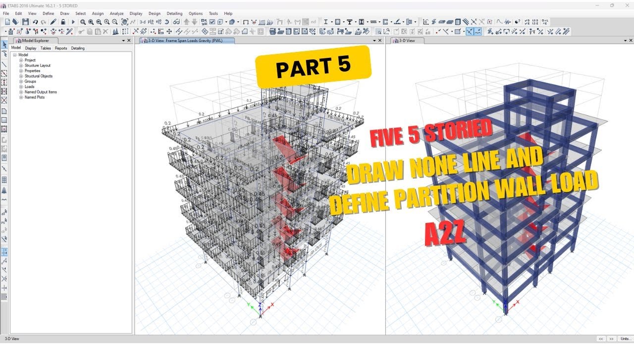 How to Draw None Line & Define Partition Wall Load in Etabs Part-5 l ...