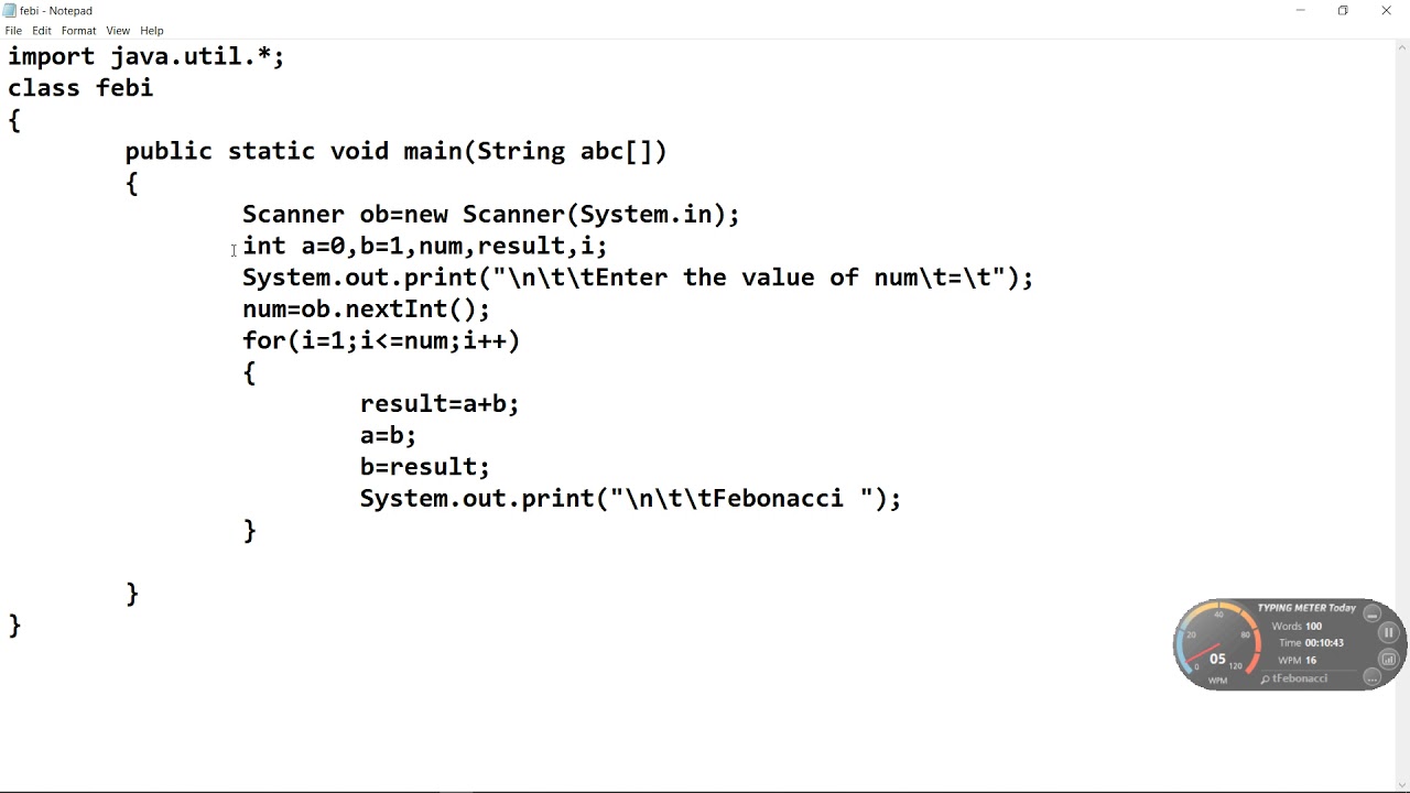 print fibonacci series in java - YouTube