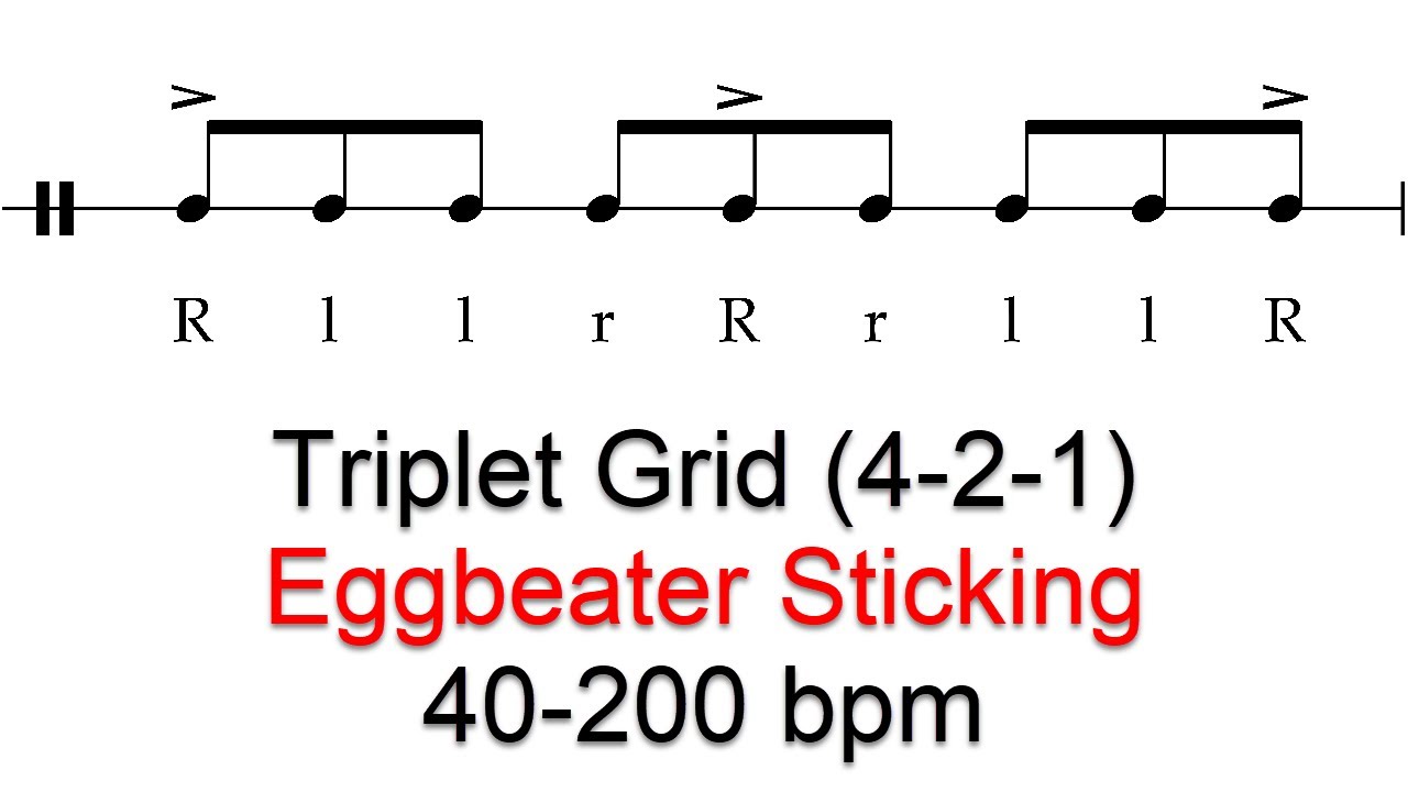 Eggbeater sticking | 40-200 bpm triplet grid sheet music - YouTube