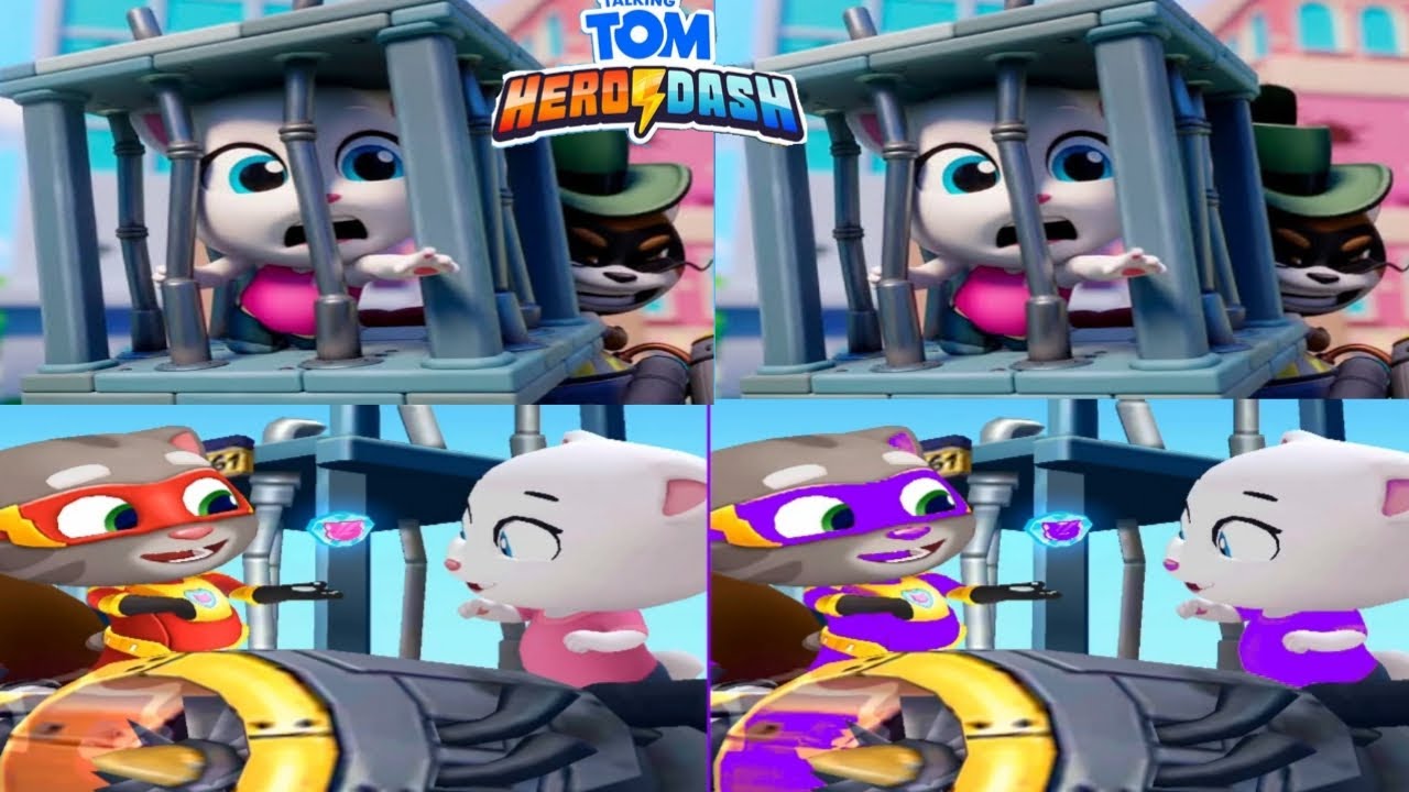 TALKING TOM HERO DASH -- PURPAL HERO TOM & RED HERO TOM SAVING ANGELA ...