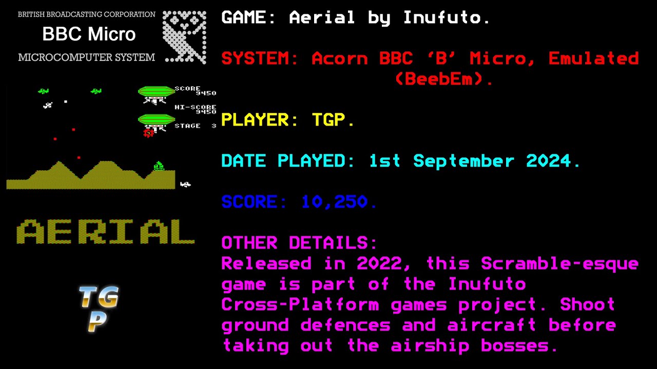 Aerial - Inufuto - BBC Micro - Emulated, BeebEm - 10,250 points - YouTube