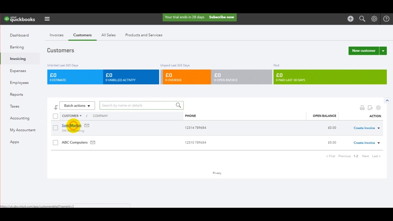 QuickBooks Online Course - Part 5 - Viewing and Editing Customer ...