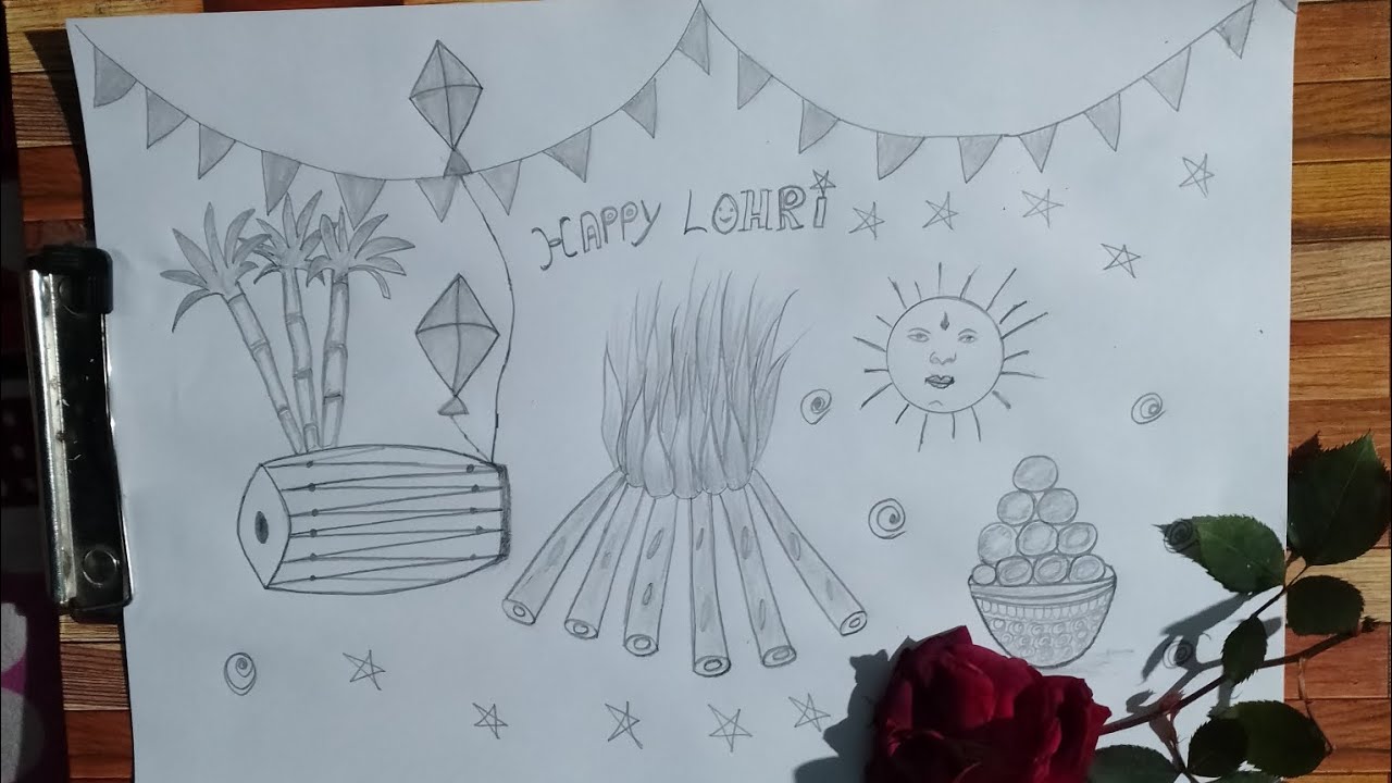 Happy Lohri Drawing / Lohri Festival Drawing Easy Steps / How To Draw ...