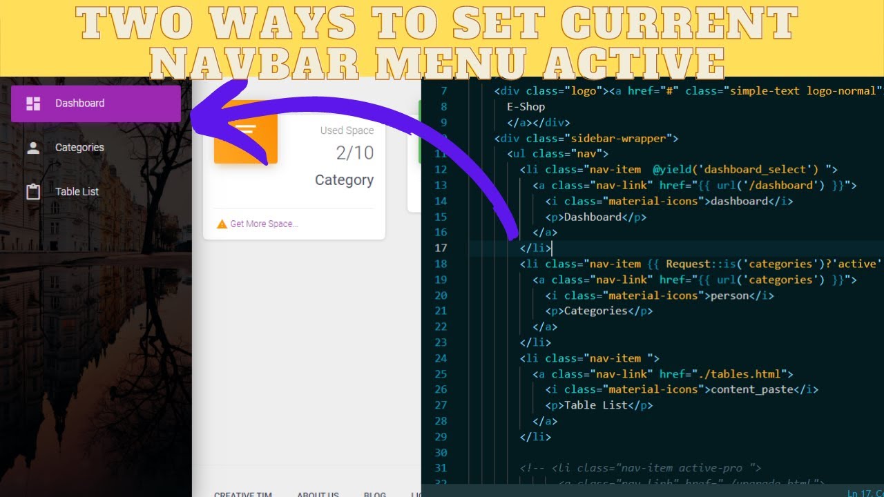 How To Set Current Menu Sidebar Active In Laravel 8 2021 New Tips And Tricks One Line Of