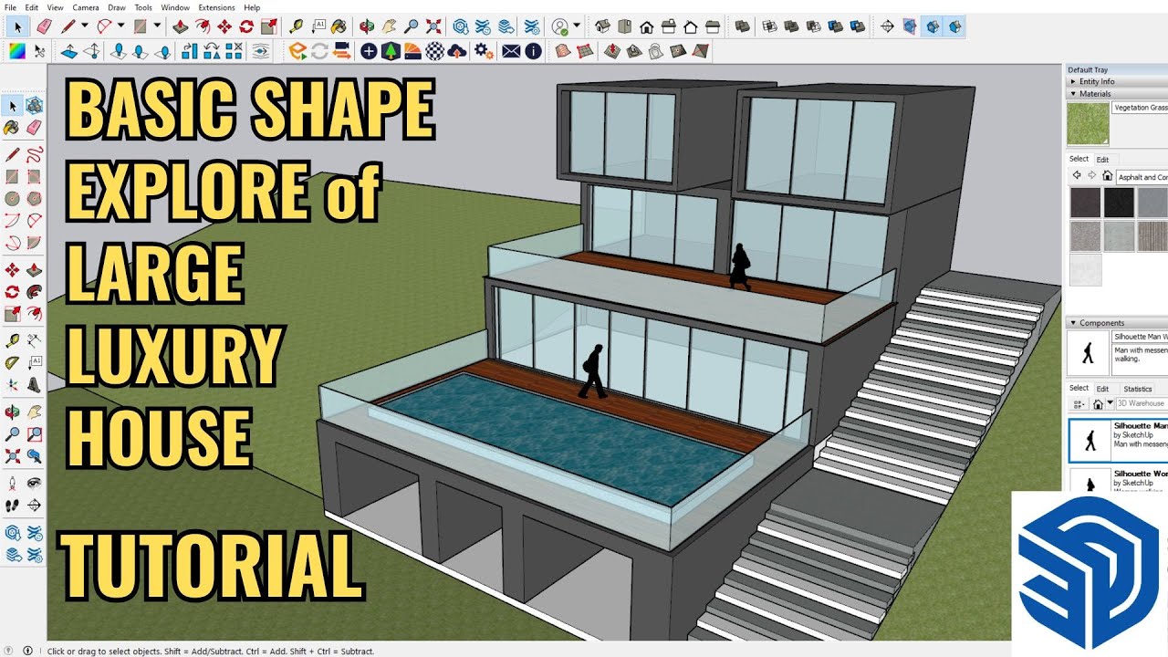 SKETCHUP HOUSE TUTORIAL | MAKING BASIC SHAPE OF A LARGE LUXURY HOUSE ...