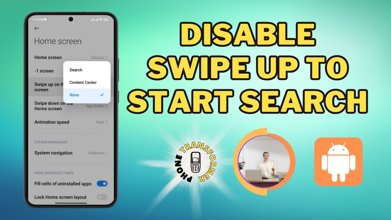 How to Disable Swipe Up to Start Search on Android - YouTube