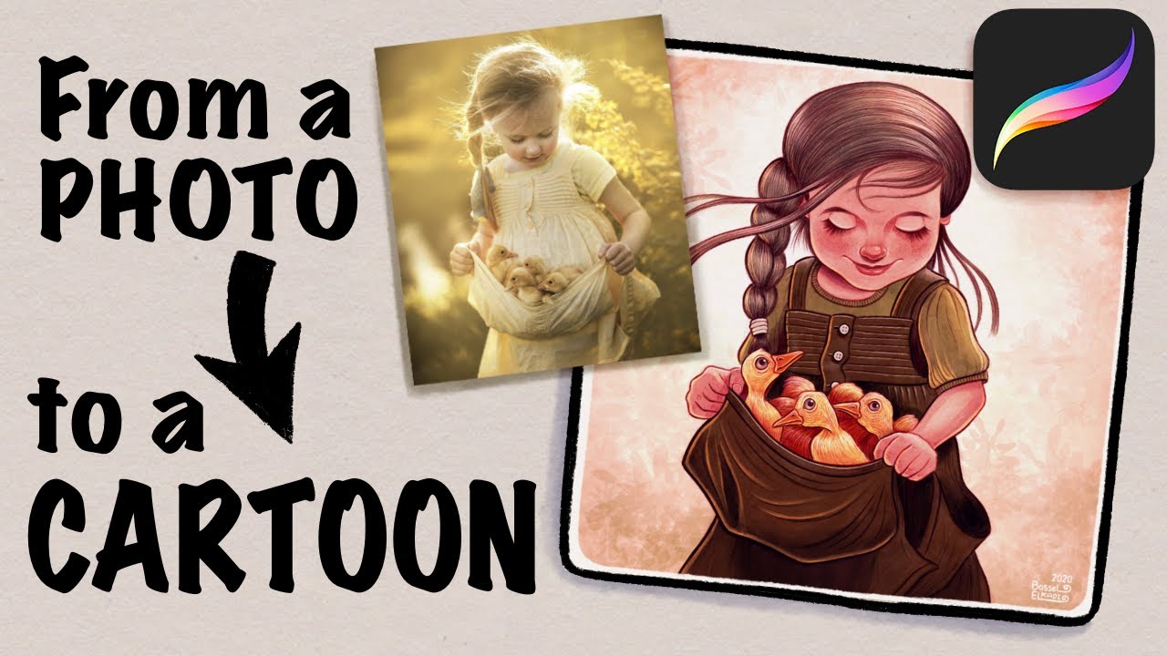 Procreate Time Lapse: How to Cartoon people from photo - Girl with ...