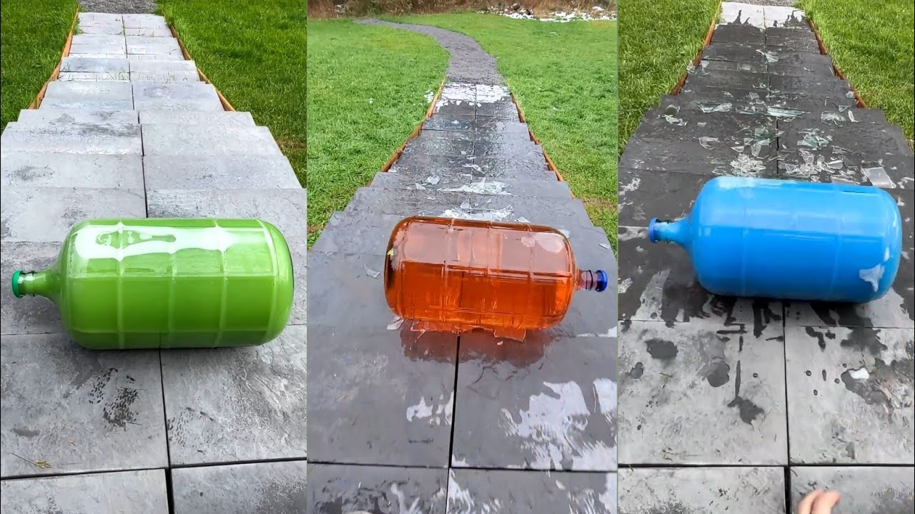 Throwing Bottle Down Stairs -263| Breaking glass bottle | Crushing ...