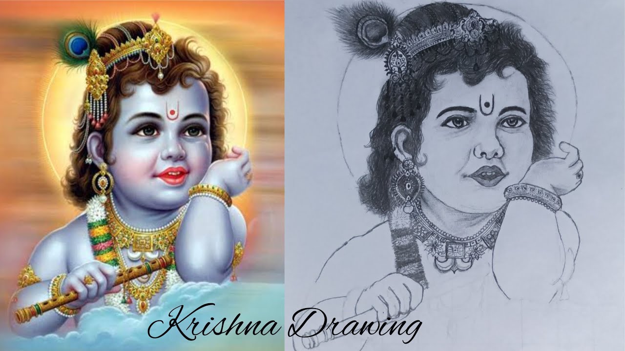 Krishna Drawing,How To Draw Krishna | Krishna Art's kasa kara - YouTube
