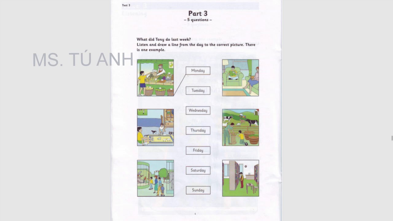 Listening A1, Movers 5, Test 3- Part 3 - YouTube