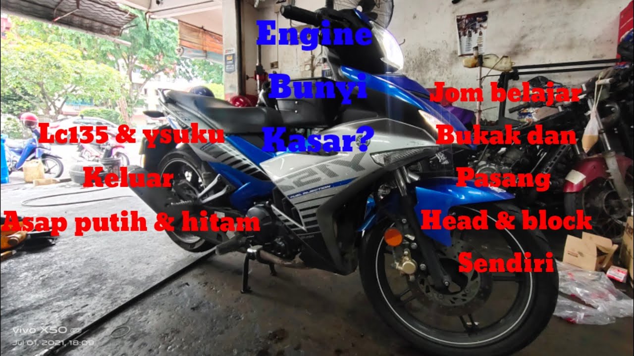 Lc135,ysuku/y15zr (motor keluar asap putih dan hitam dan bunyi kasar ...