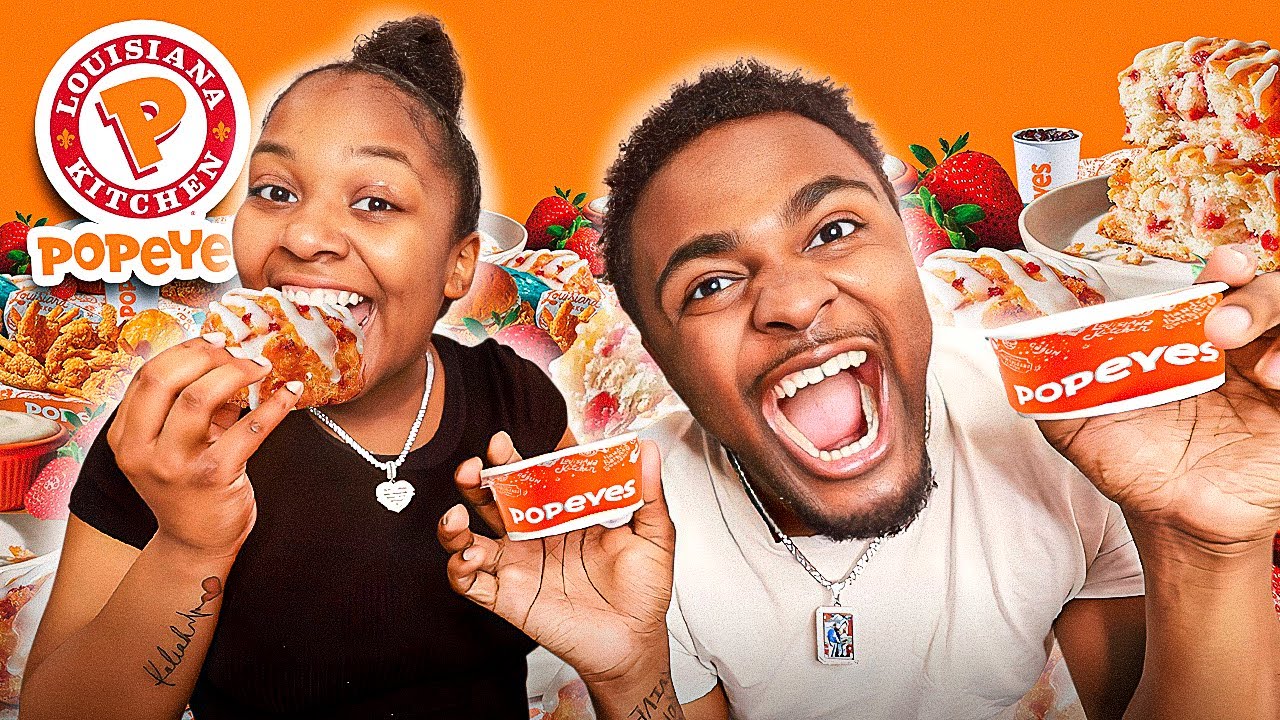 Trying POPEYES New STRAWBERRY BISCUITS! *CHICKEN BRAIN FOUND IN OUR ...