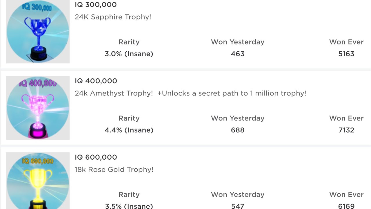 How to get most trophies in iq obby - YouTube