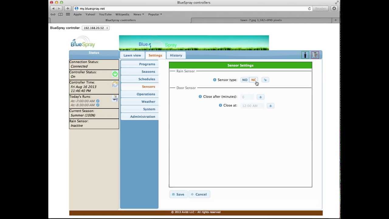 BlueSpray: how to configure sensors, master valve, security, lawn ...