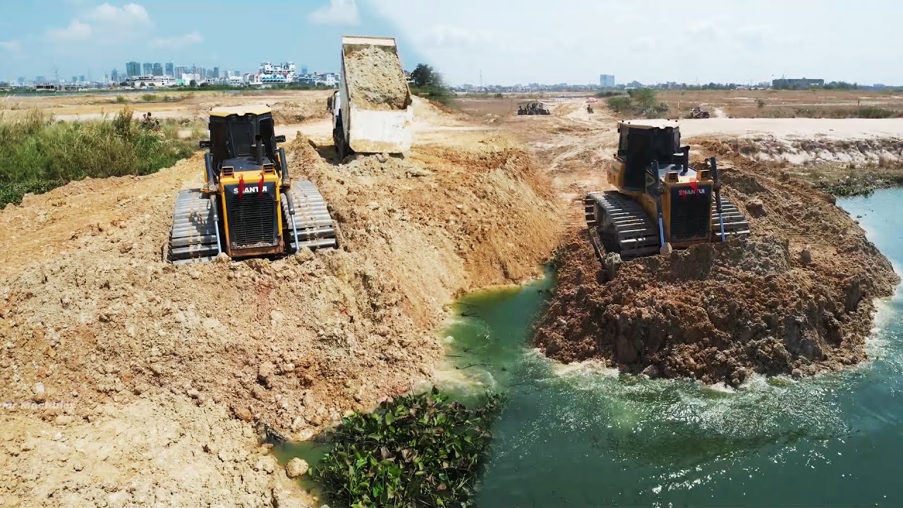 Greatest Road Construction! Bulldozer Shantui dh17C2 Push Soil Leveling ...