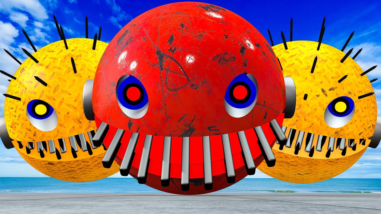 MS PACMAN & NEW RED PACMAN VS TWO SPIKY MONSTER PACMAN FIGHTING IN ...