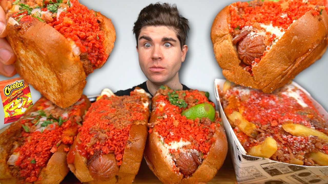 LOADED HOT DOGS Mukbang! Chili Cheese Dog + Hot Cheetos + Takis ...
