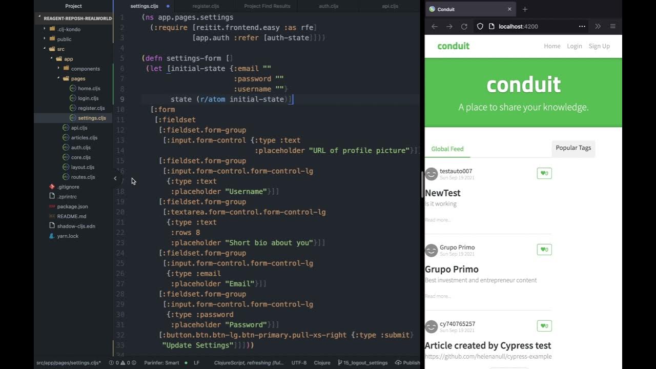 Clojurescript For React Developer 15 Logout Update User Settings Part I Youtube