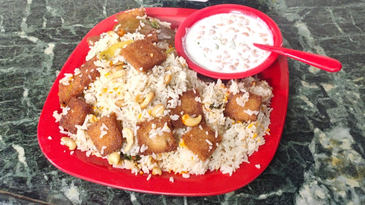 Kaju Rice Recipe With Fried Bread || Rice Cooker and Boondi Ka Raita ...