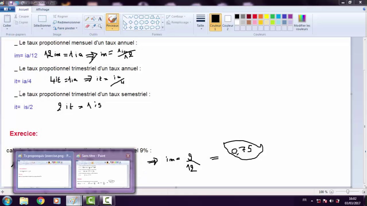 Taux proportionnels et taux équivalents math financier - YouTube