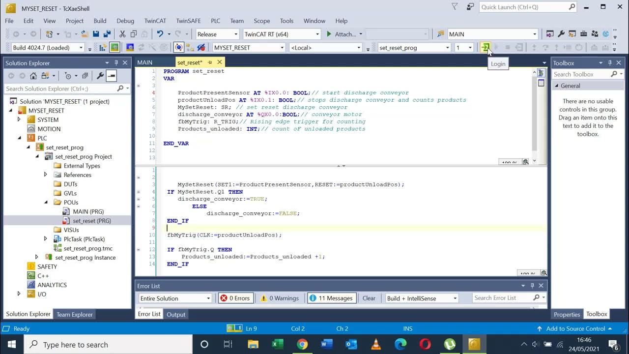 BECKHOFF TwinCAT 3 USING SET RESET and R_TRIG - YouTube