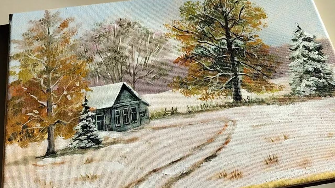 Snowy Winter/Landscapes Painting Tutorial/Easy Art/Winter Painting for ...