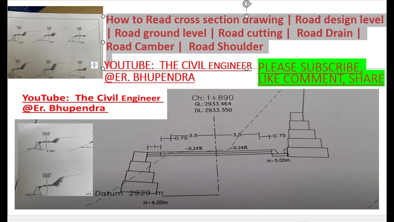 How to Read cross section drawing |Road design level |GL|Road cutting ...