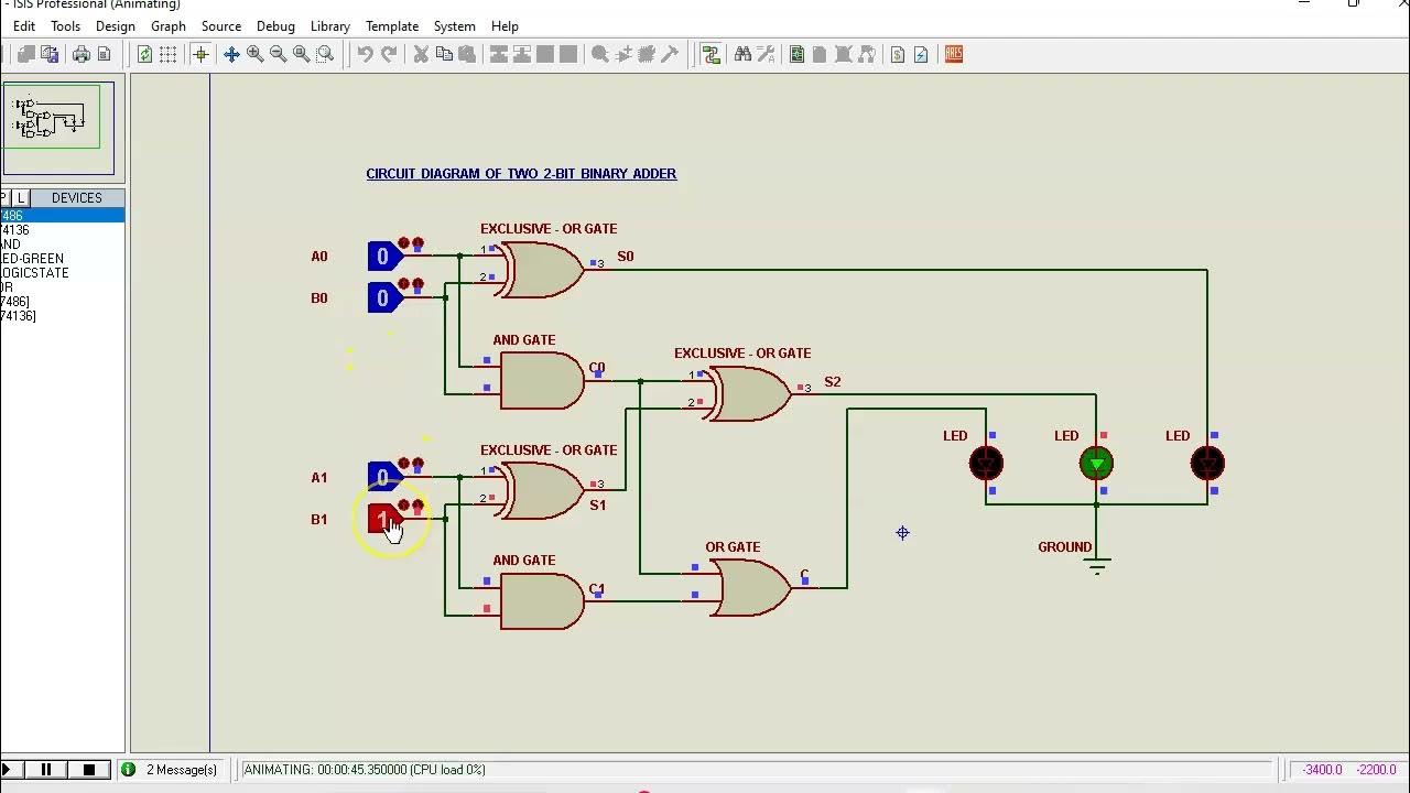 Simulation Of A 2 Bit Binary Adder Youtube
