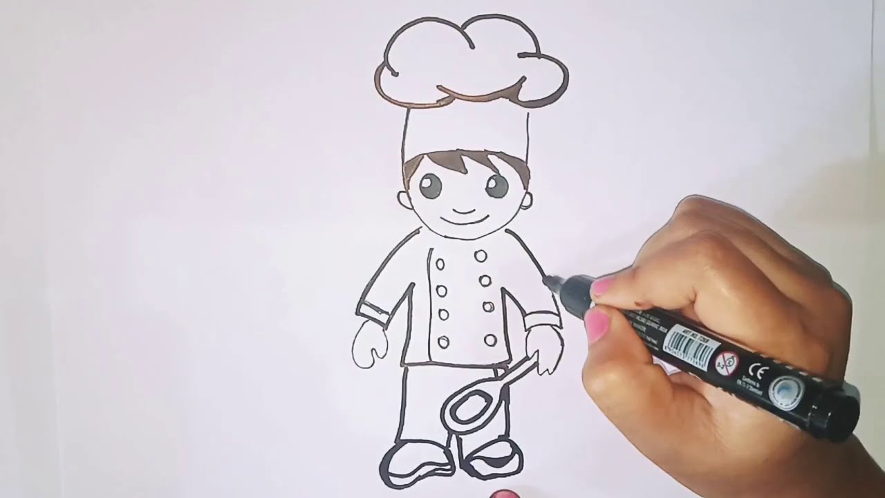 How to draw a little master chef. simple drawing for kids##master chef ...