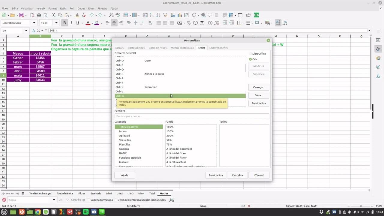 Macro associada a combinació del teclat amb LibreOffice Calc - YouTube