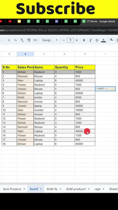 Mastering Conditional Sum in Excel & Google Sheets #shorts #stt #exceltips #spreadsheet - YouTube