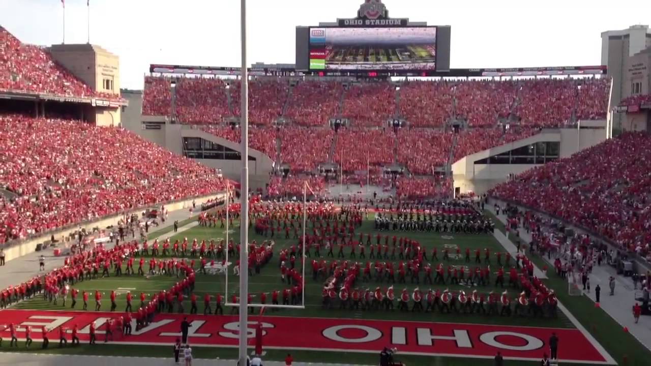 OSU Marching Band + Alumni Band 4x Script Ohio - YouTube
