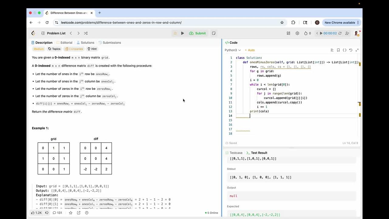 Difference Between Ones And Zeros In Row And Column - YouTube