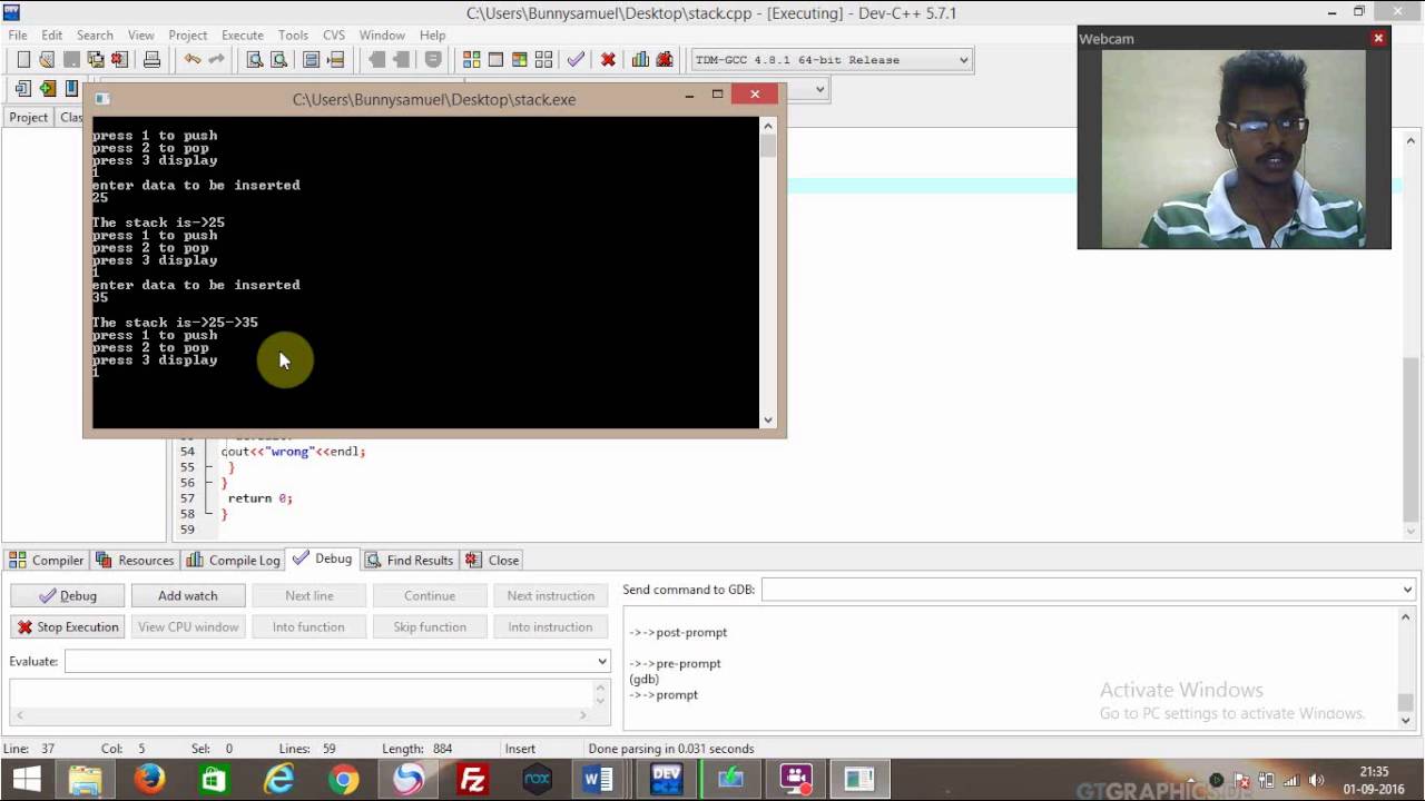 ex2 ds array implementation of stack - YouTube